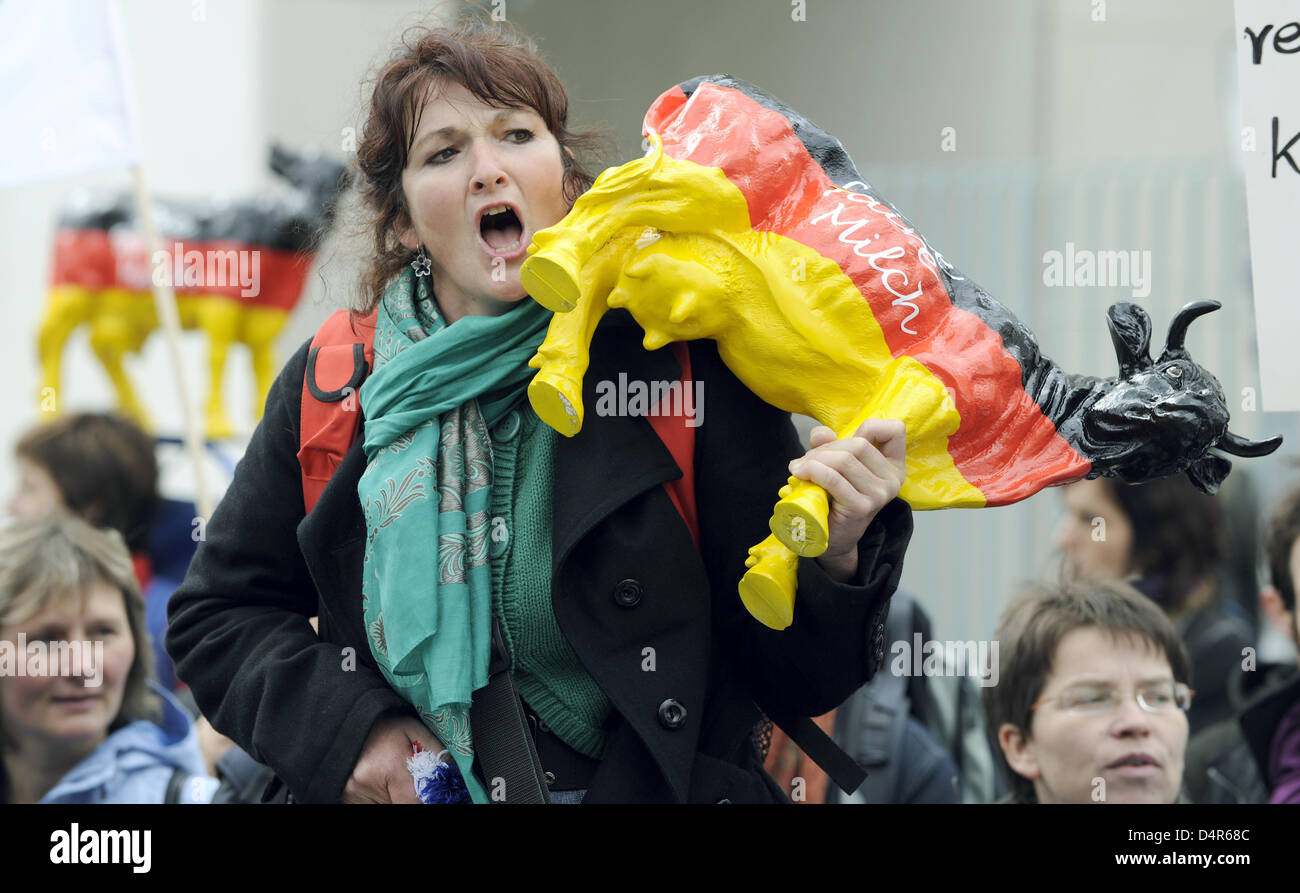 Angelika Mueller, dairy farmer from the Black Forest, participates in a ...