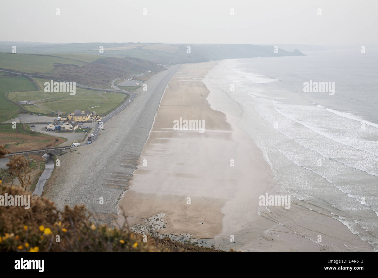 Newgale beach taken from the Pembrokeshire coastal path on a wintry ...