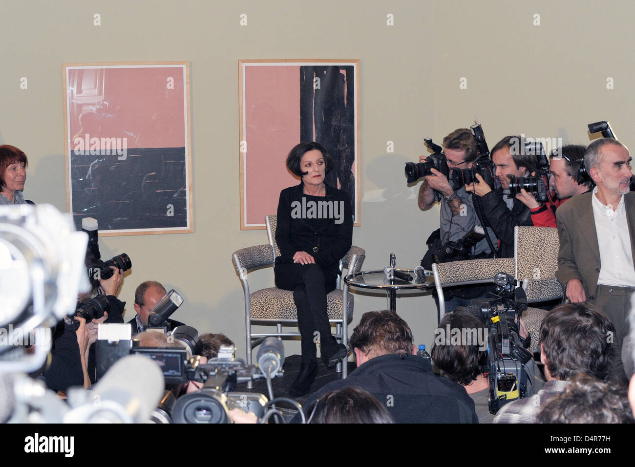 Romania-born Nobel Prize laureate Hertha Mueller sits on the podium ...