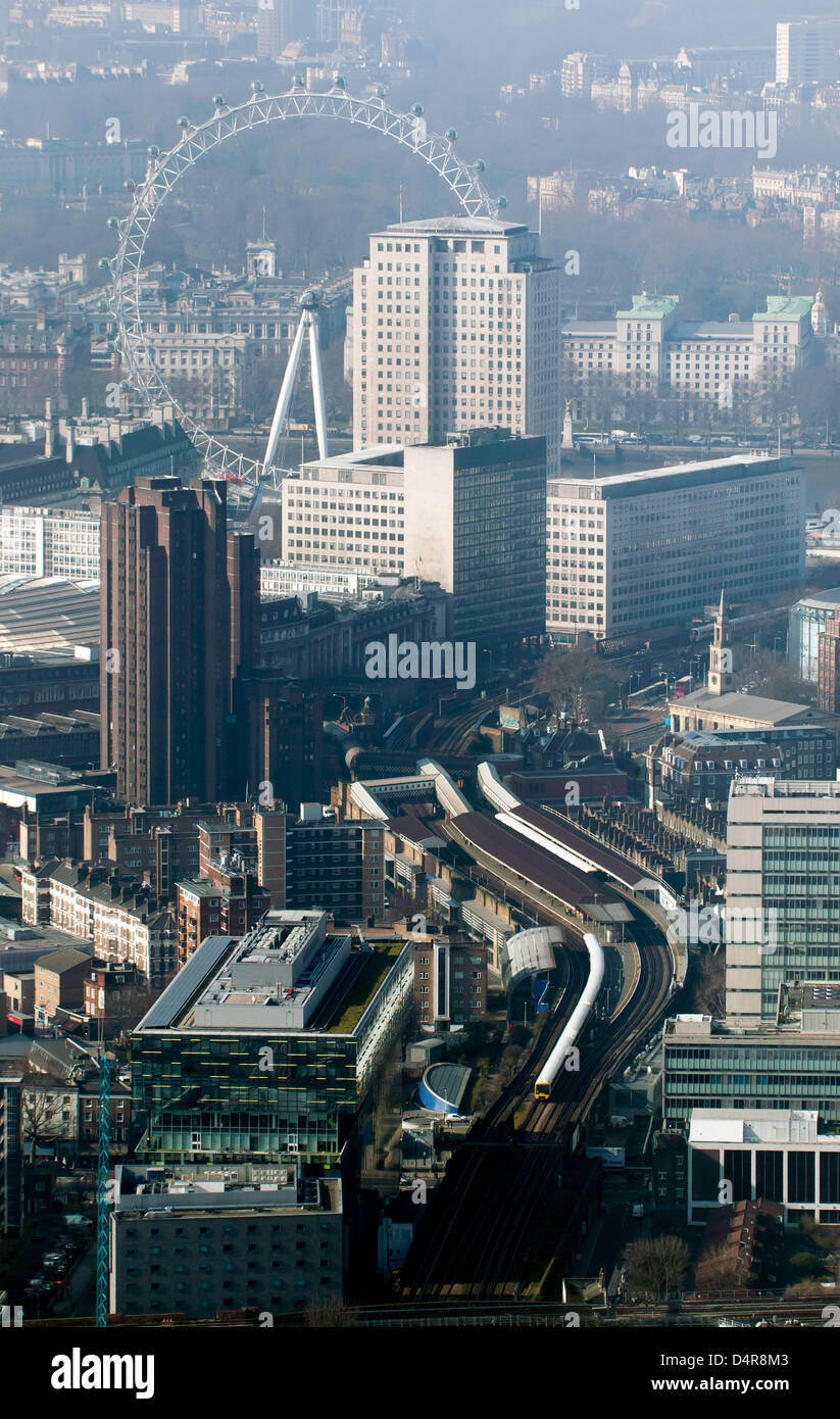 Aerial view looking towards the London Eye and the Shell Centre Stock ...