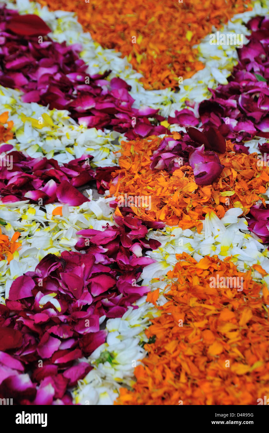 Traditional Hindu flower decoration on the floor Stock Photo - Alamy