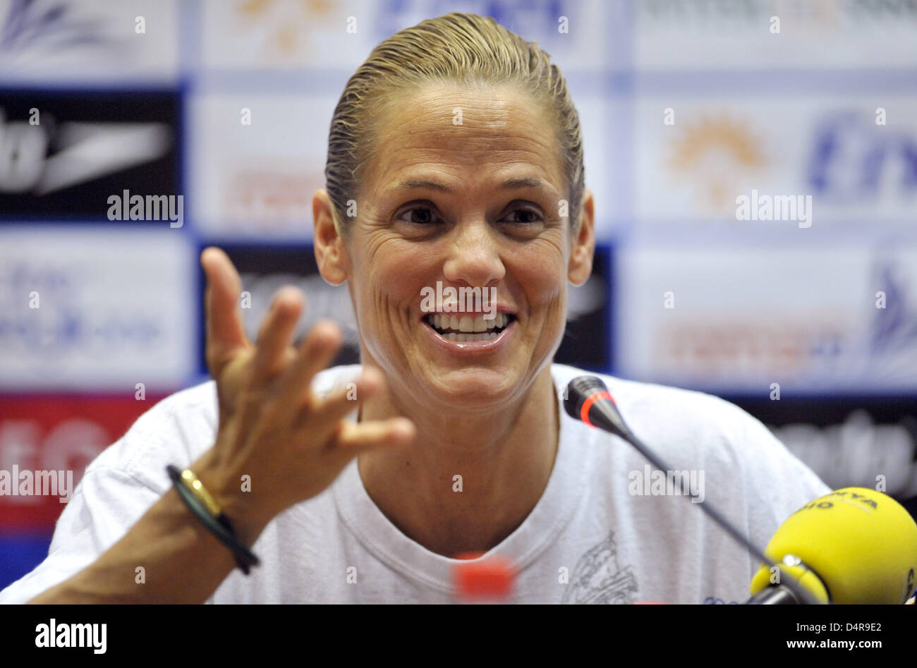 US swimmer Dara Torres speaks at a press conference during the FINA ...