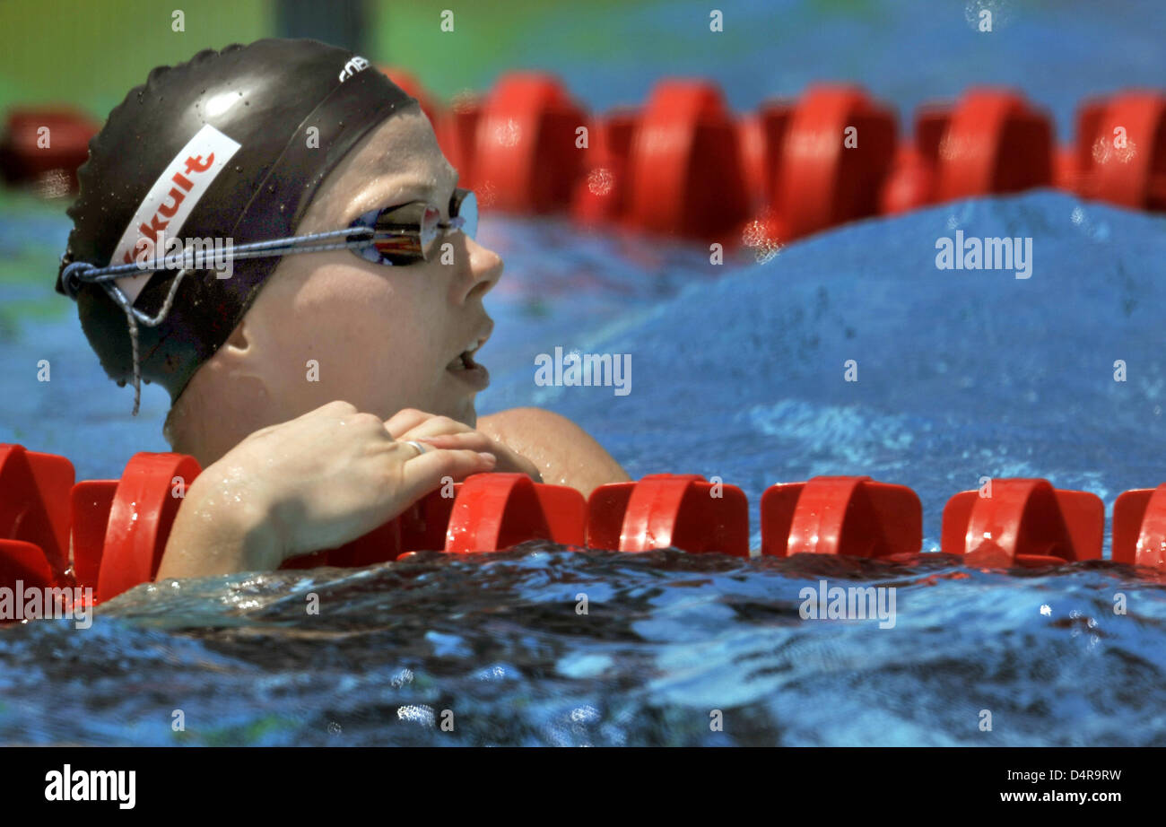 German swimmer Britta Steffen watches the results after her heat of the ...