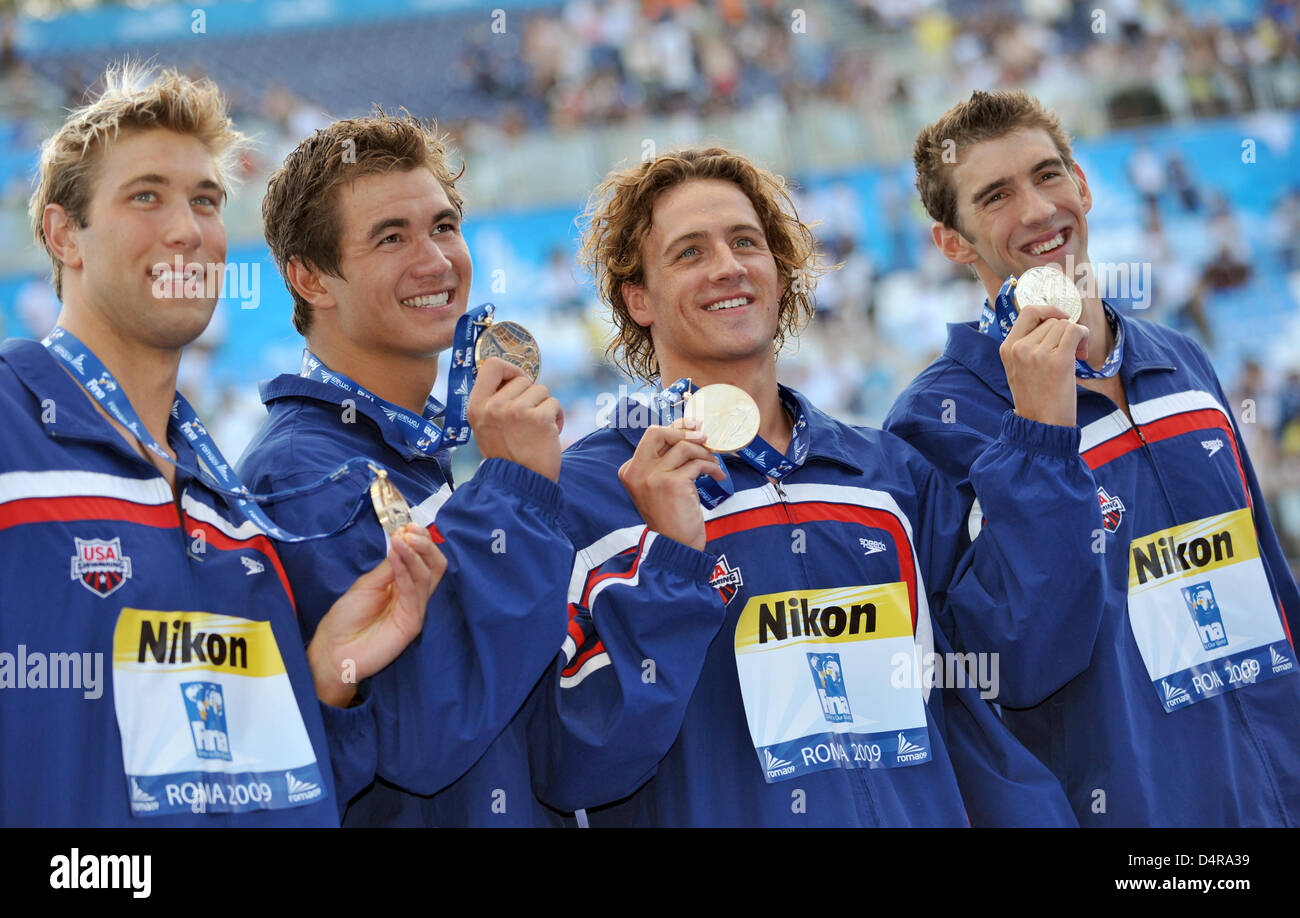 (L-R) USA?s Mattew Grevers, Nathan Adrian, Ryan Lochte and Michael ...