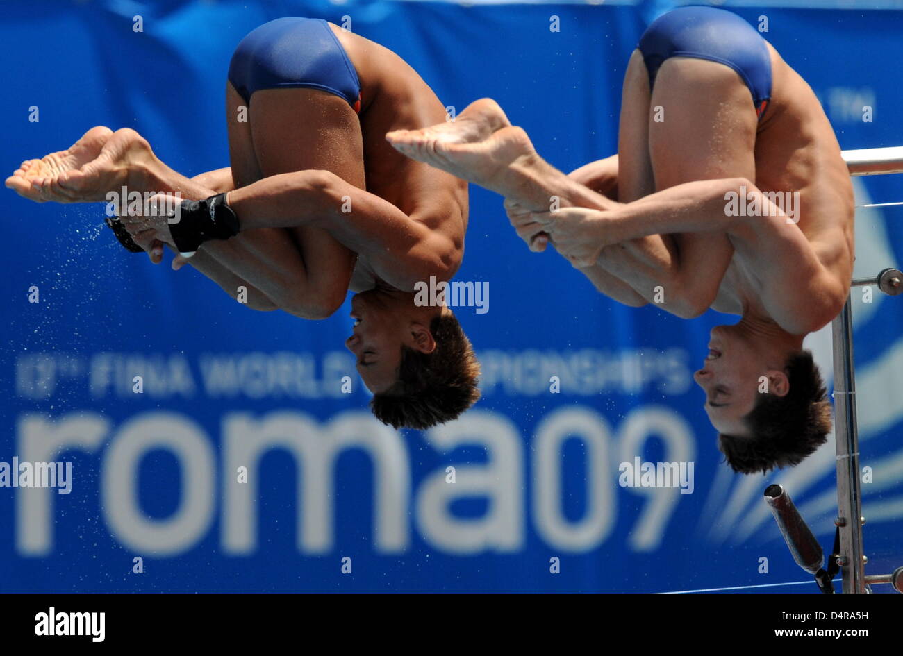 Great Britain?s Thomas Daley and Max Brick dive off the 10m springboard ...