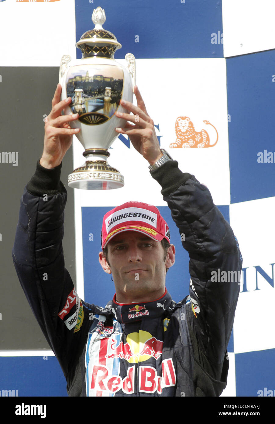 Australian Formula One driver Mark Webber of Red Bull Racing celebrates ...