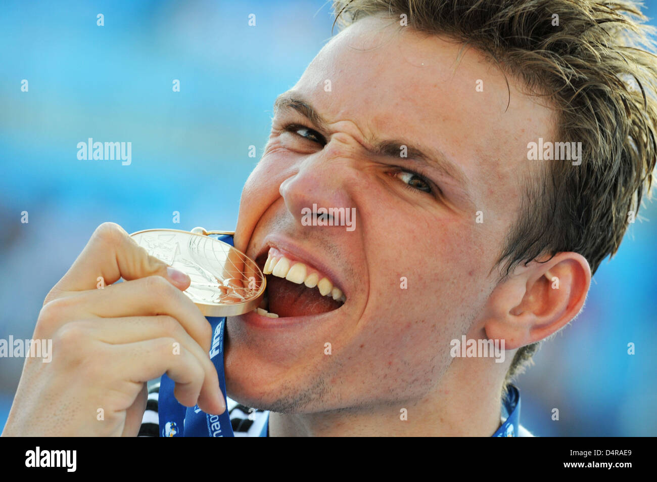 Germany?s Paul Biedermann poses with the gold medal on the podium of ...