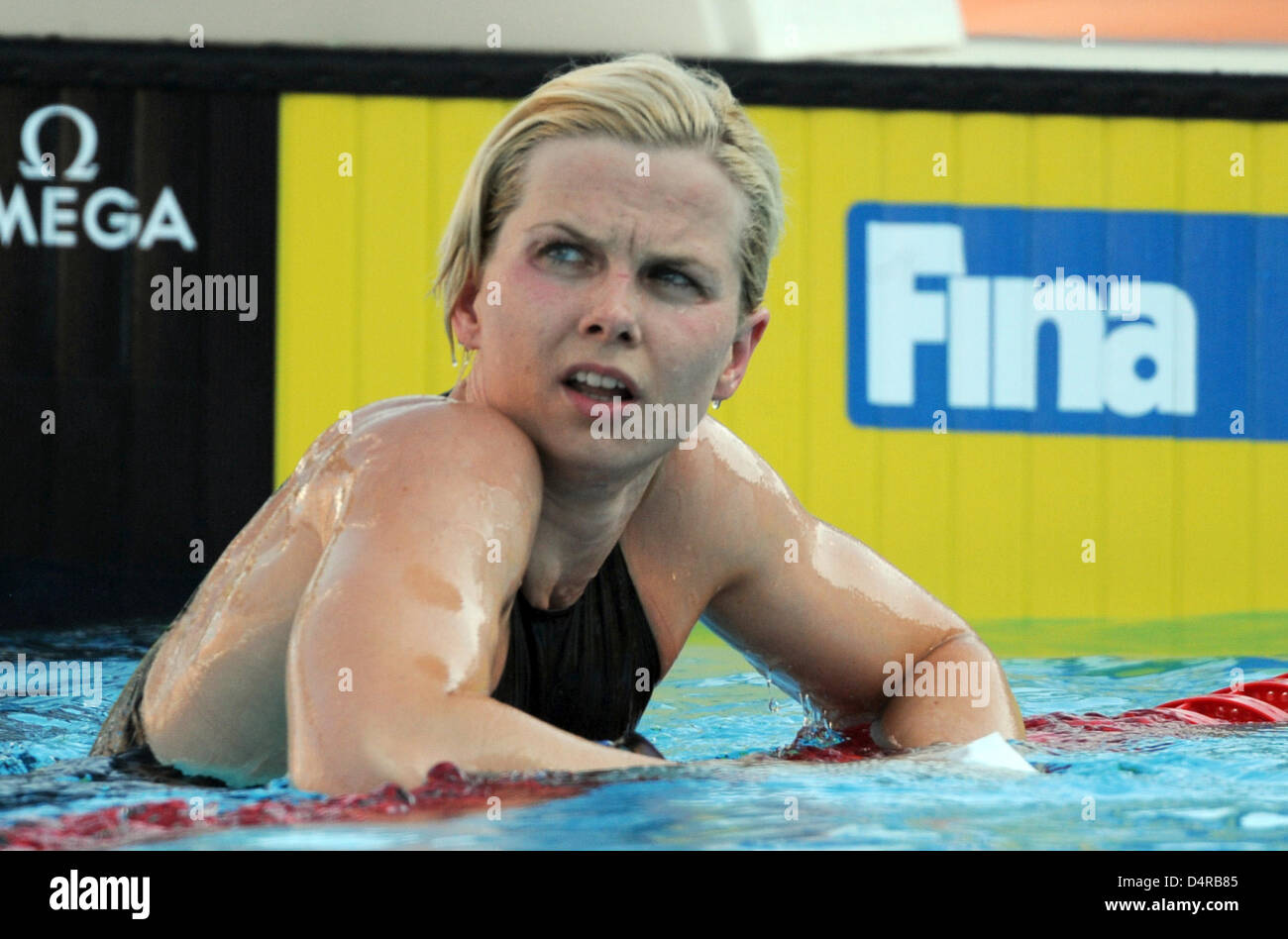 German swimmer Britta Steffen watches the results after her semi final ...