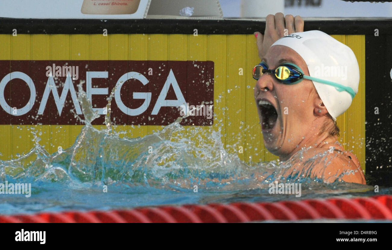 Canadian swimmer Annamay Pierse cheers after her world record in the ...