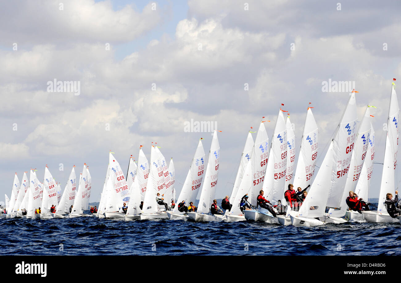 Sailing boats of the 420 class are pictured during a regatta at the ...