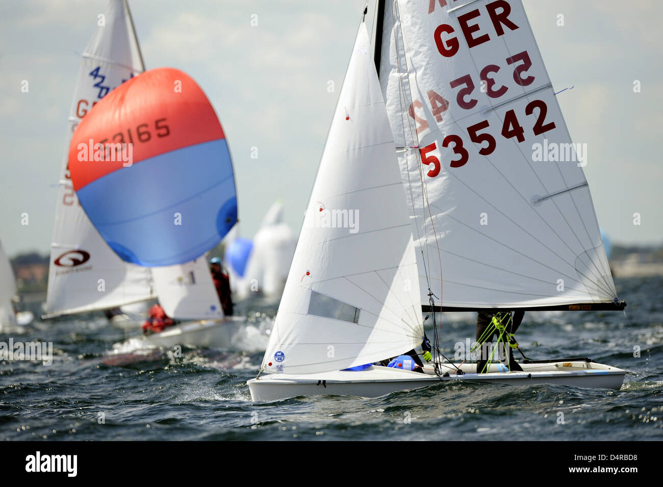 Sailing boats of the 420 class are pictured during a regatta at the ...