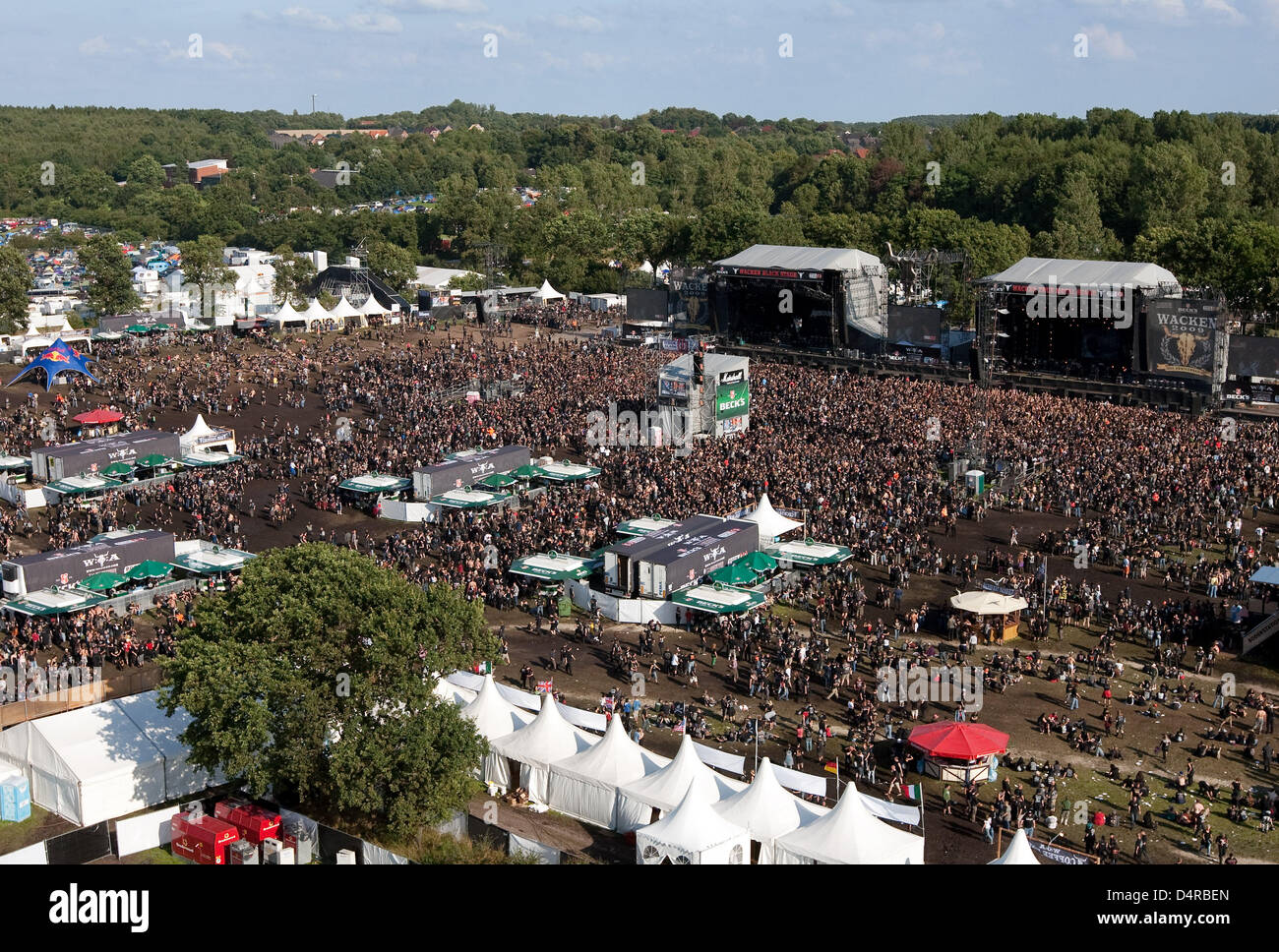 Heavy metal fans are pictured in front of the two main stages during ...