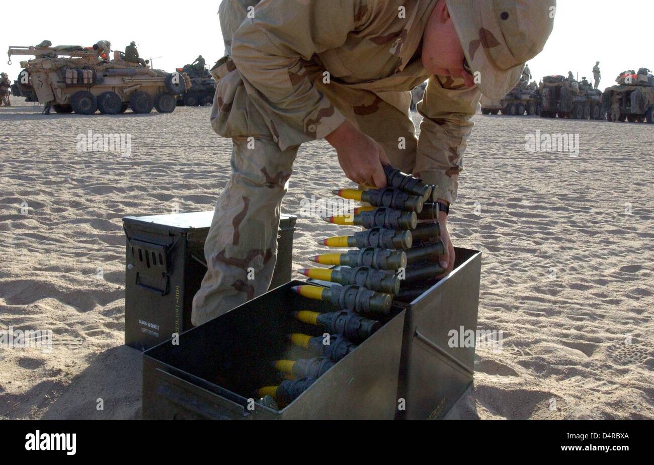 A US marine of the 3rd Light Armored Reconnaissance Battalion (LAR) is ...