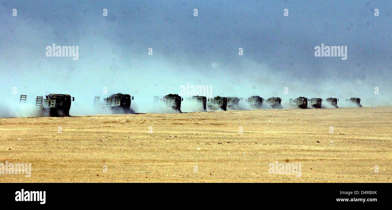 Truck convoys of the US marines advance for the deployment in the ...