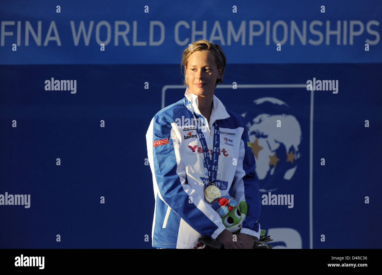 Italian swimmer Federica Pellegrini celebrates her victory in final of ...