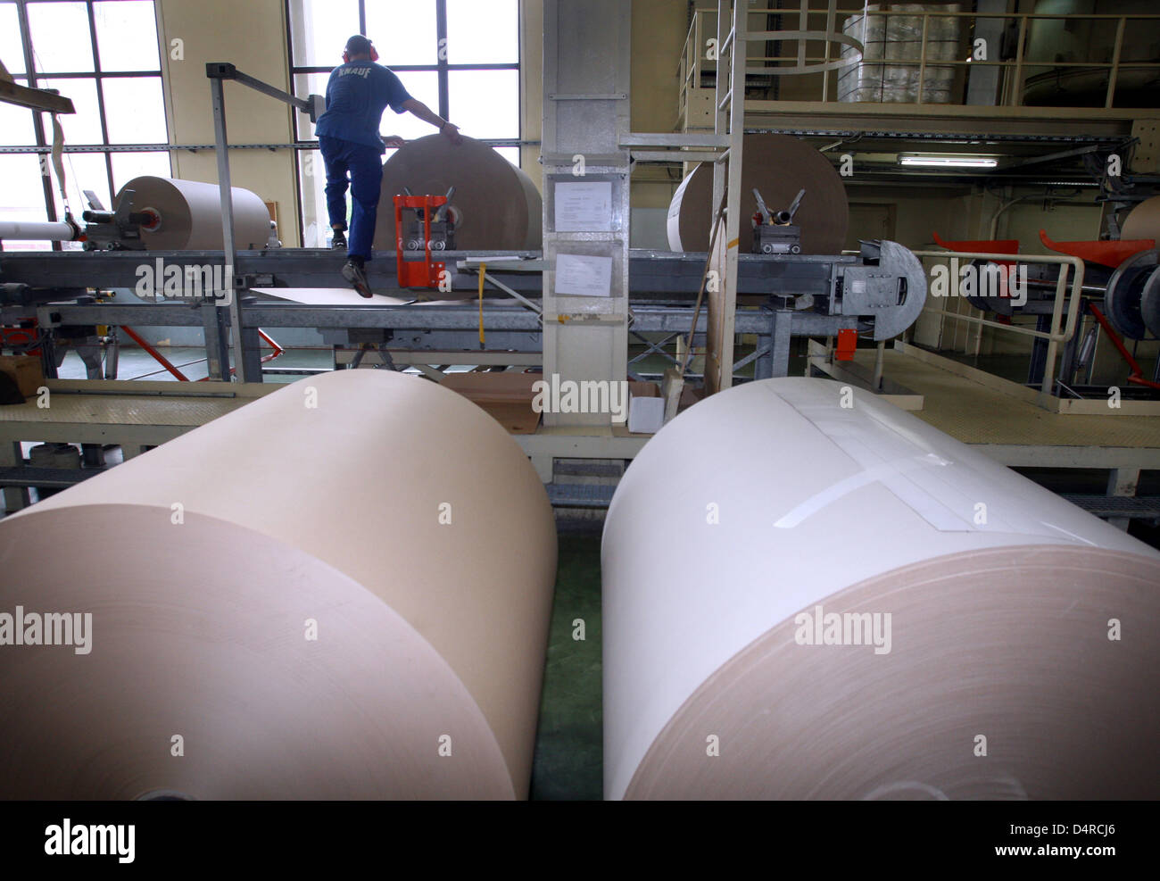 An employee of Knauf in the gypsum plasterboard production in ...