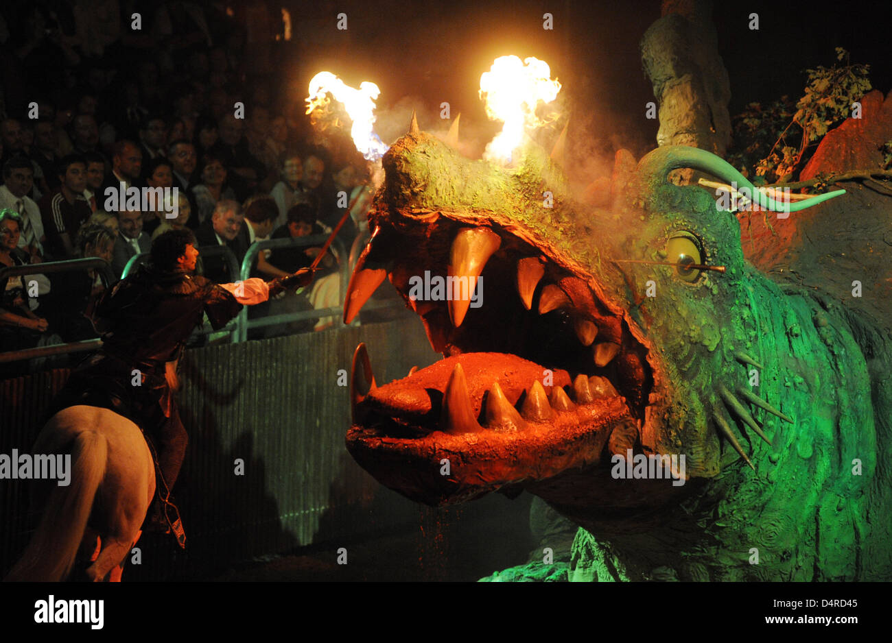 Knight Udo stabs the dragon with his sword during the popular play ?Der ...