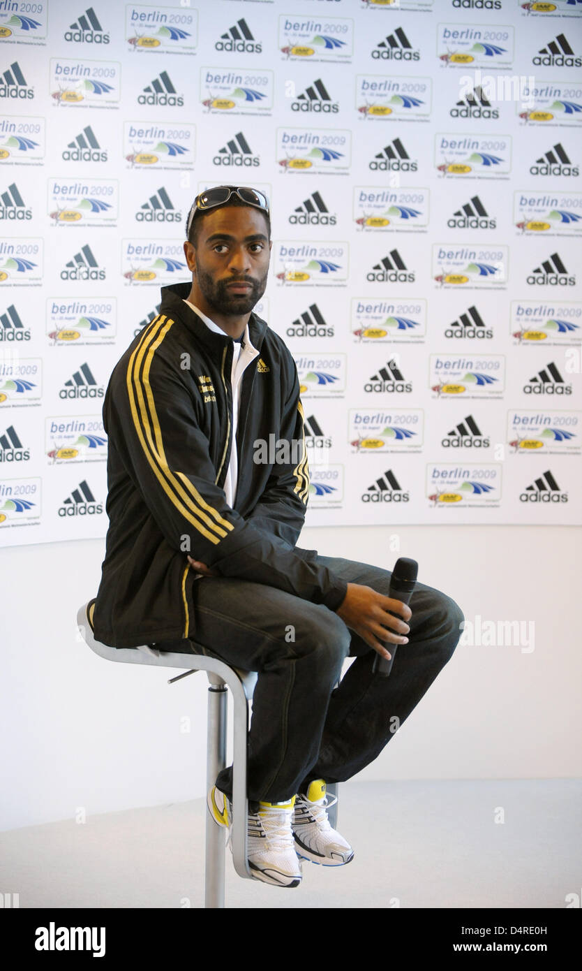 US sprinter Tyson Gay speaks during a press conference on the upcoming ...