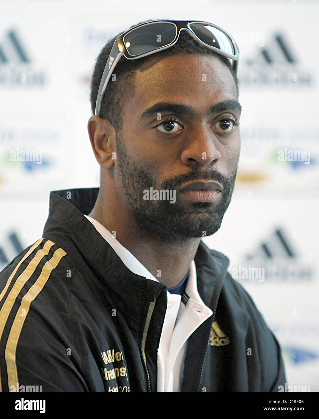 US sprinter Tyson Gay speaks during a press conference on the upcoming ...