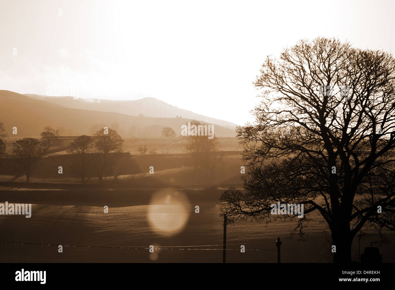 morning sunrise casting shadows across farm land Stock Photo - Alamy
