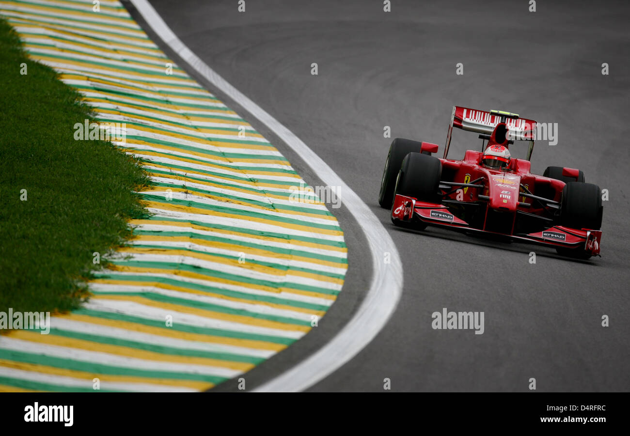 Finnish Formula One driver Kimi Raikkonen of Scuderia Ferrari races ...