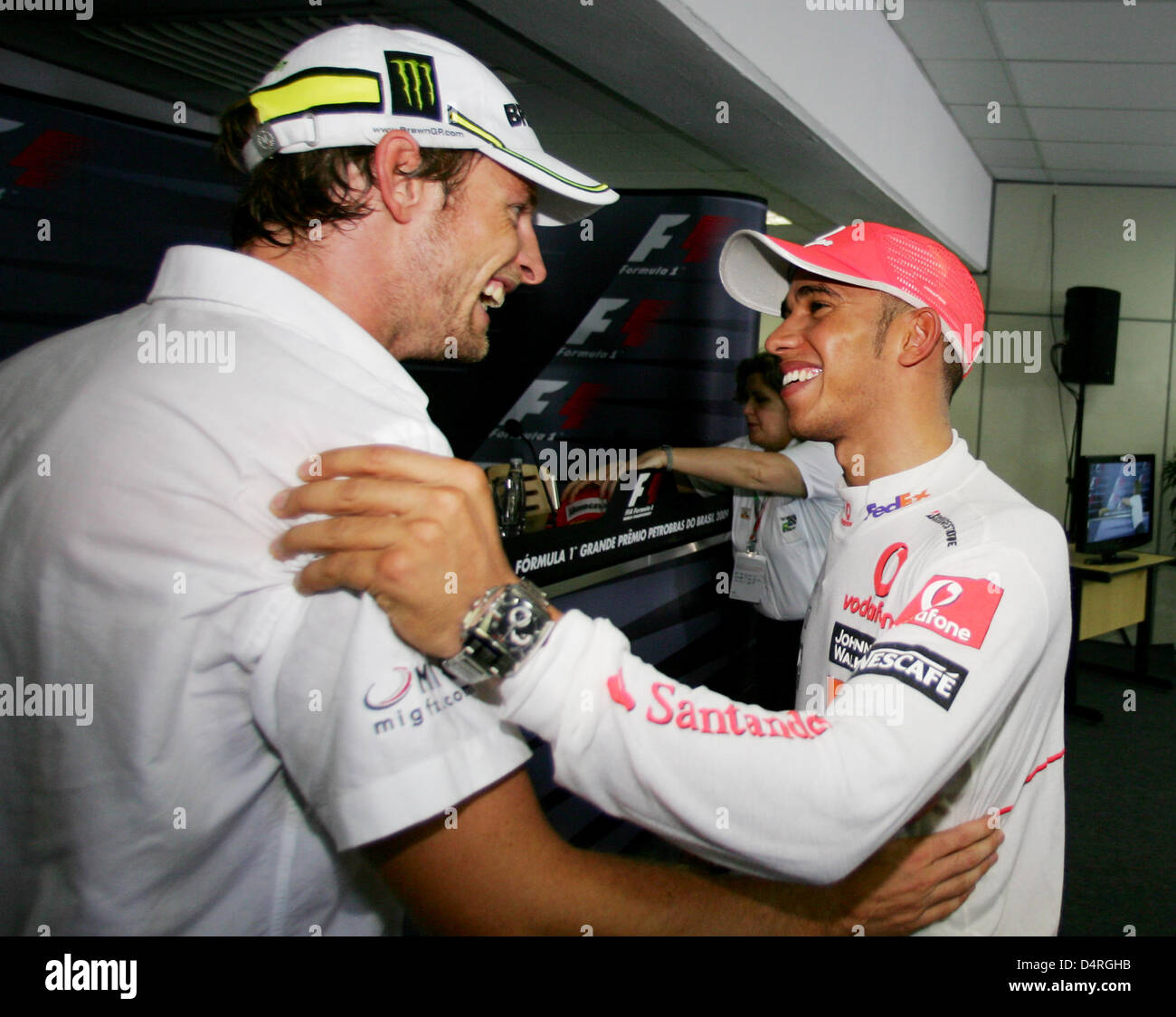 British Formula One driver Lewis Hamilton of McLaren Mercedes (R ...