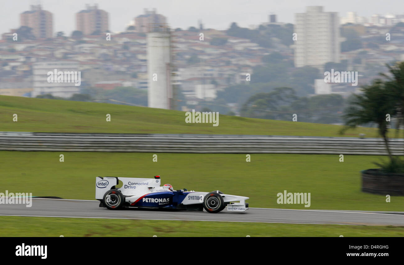 Polish Formula One driver Robert Kubica of BMW Sauber steers his car ...