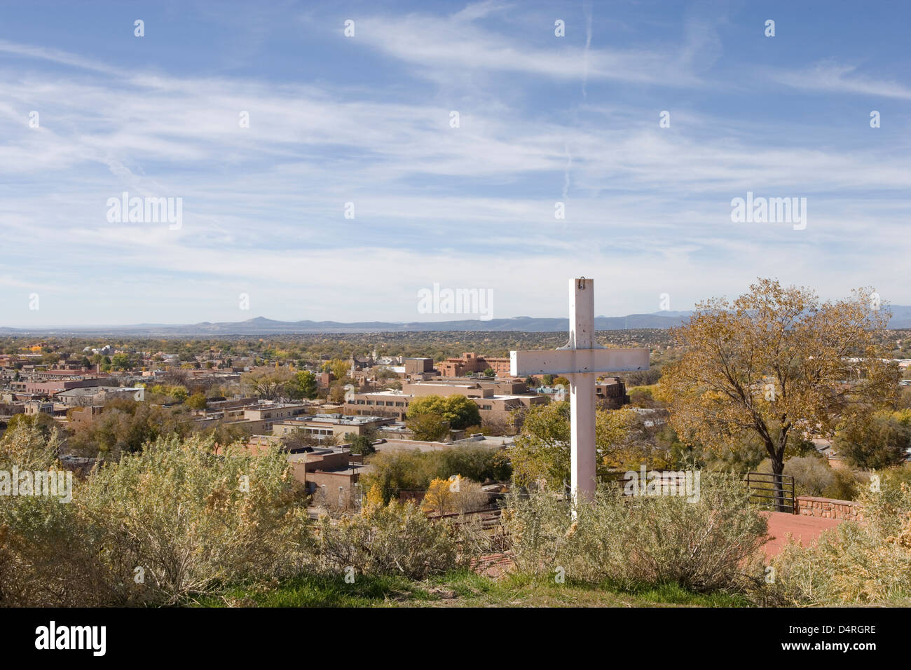Santa Fe: Cross of the Martyrs & view of town Stock Photo - Alamy