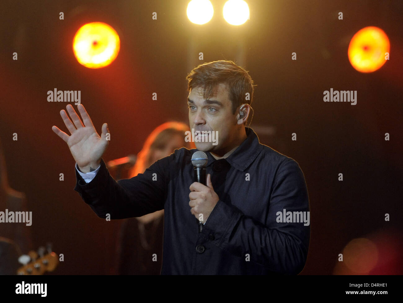 British singer Robbie Williams performs outside Max Schmeling hall in ...