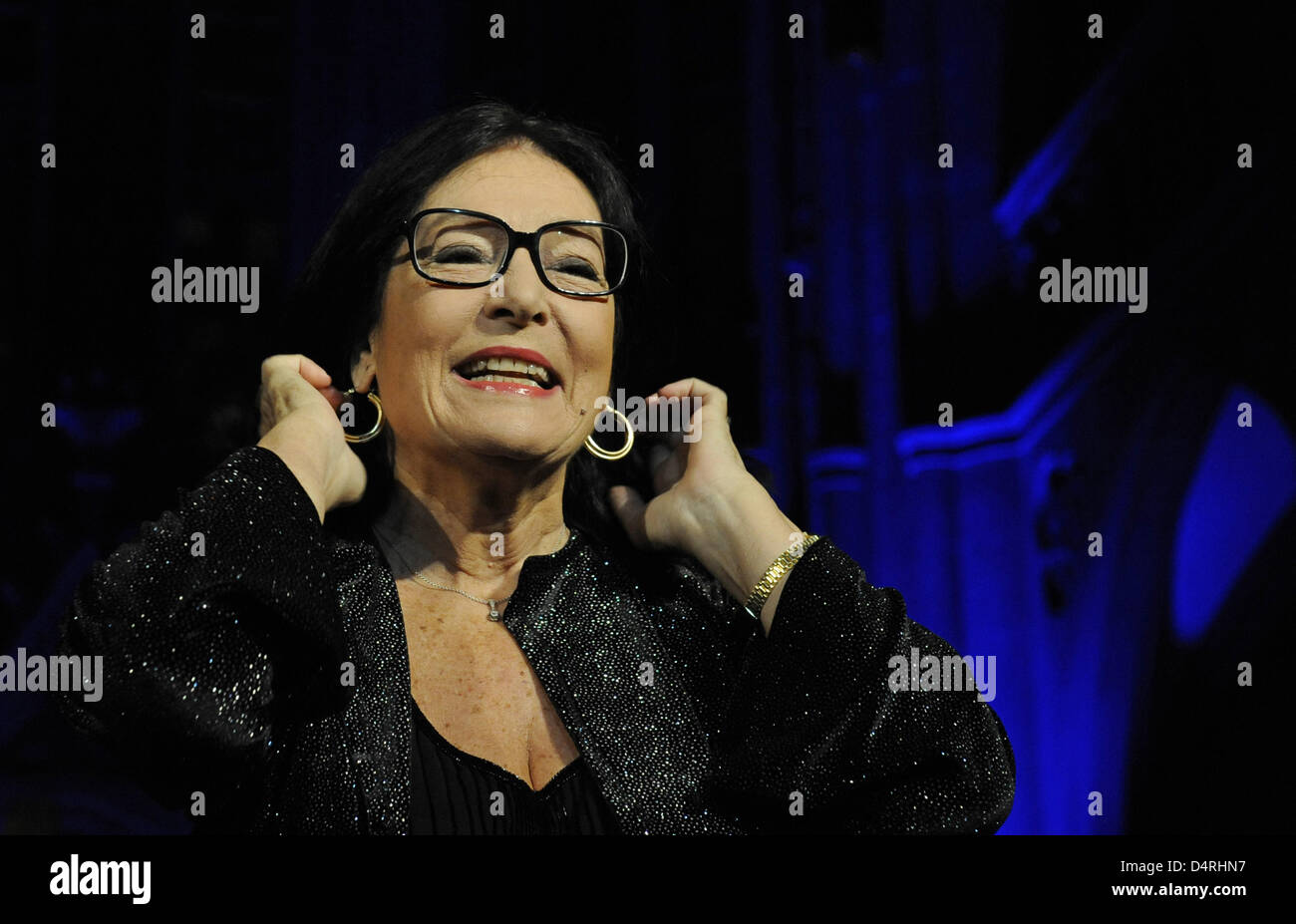 Greek singer Nana Mouskouri performs on stage during a concert at ...