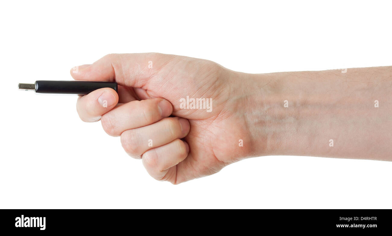 Flash drive in hand isolated on white background Stock Photo - Alamy