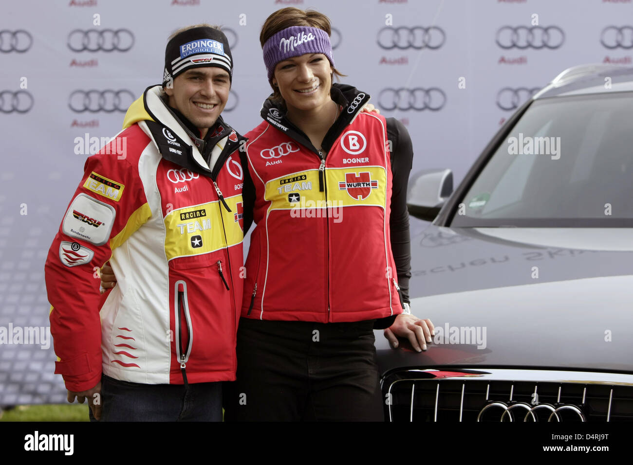 German biathlete Michael Greis and German ski racer Maria Riesch pose ...