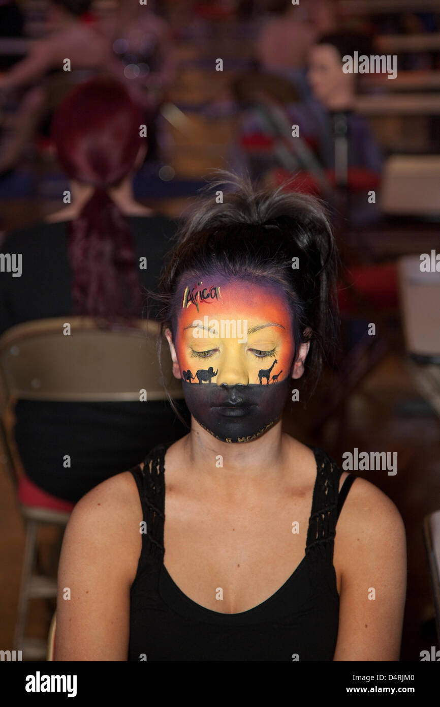 Female decorated painted faces in Blackpool, Lancashire, UK . Models ...