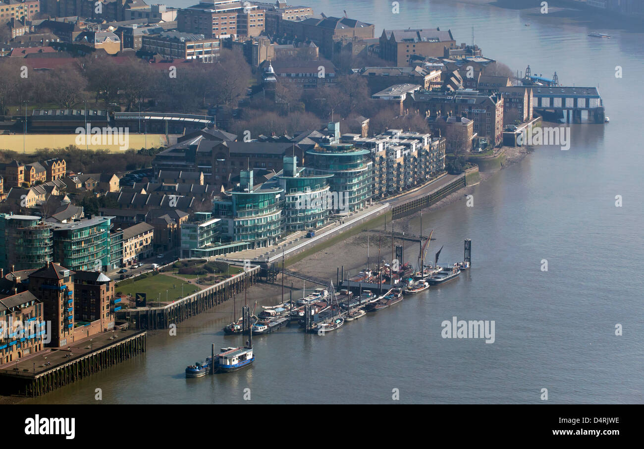 Aerial view of a Capital Wharf, a modern housing development along ...