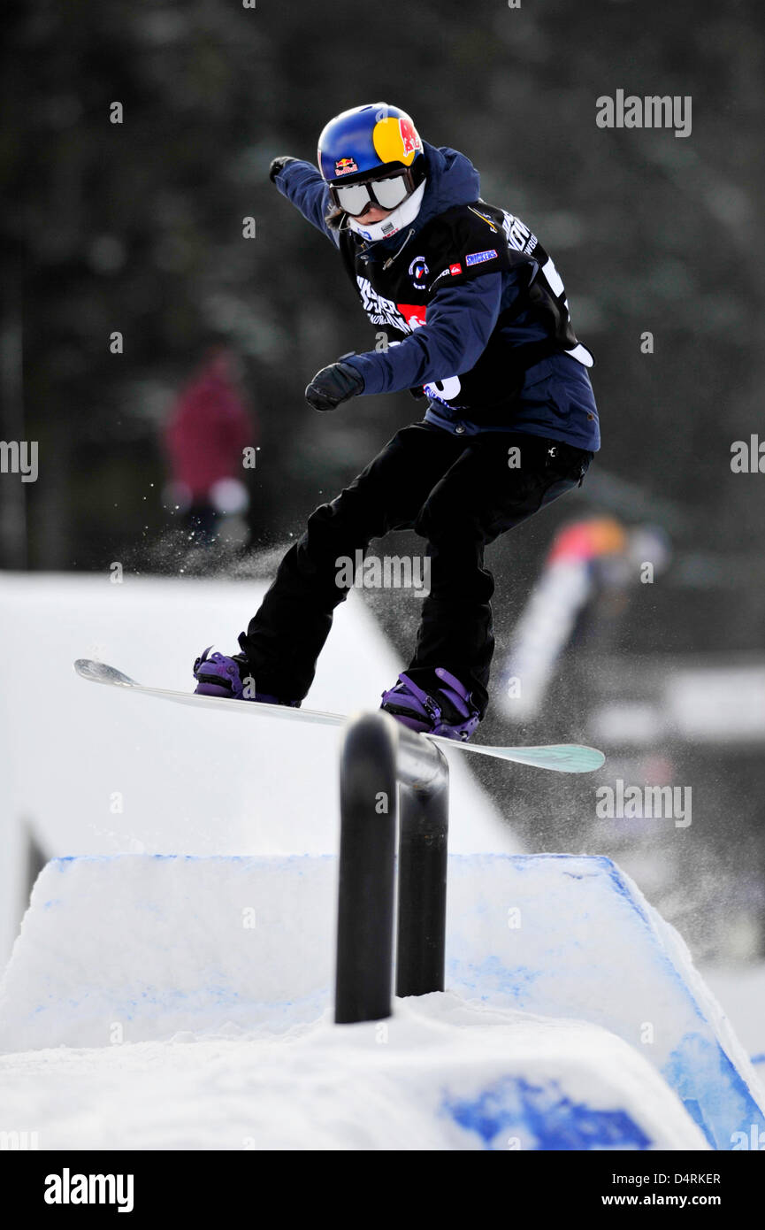 Winner of women's slope style snowboard World Cup event Enni Rukajarvi ...
