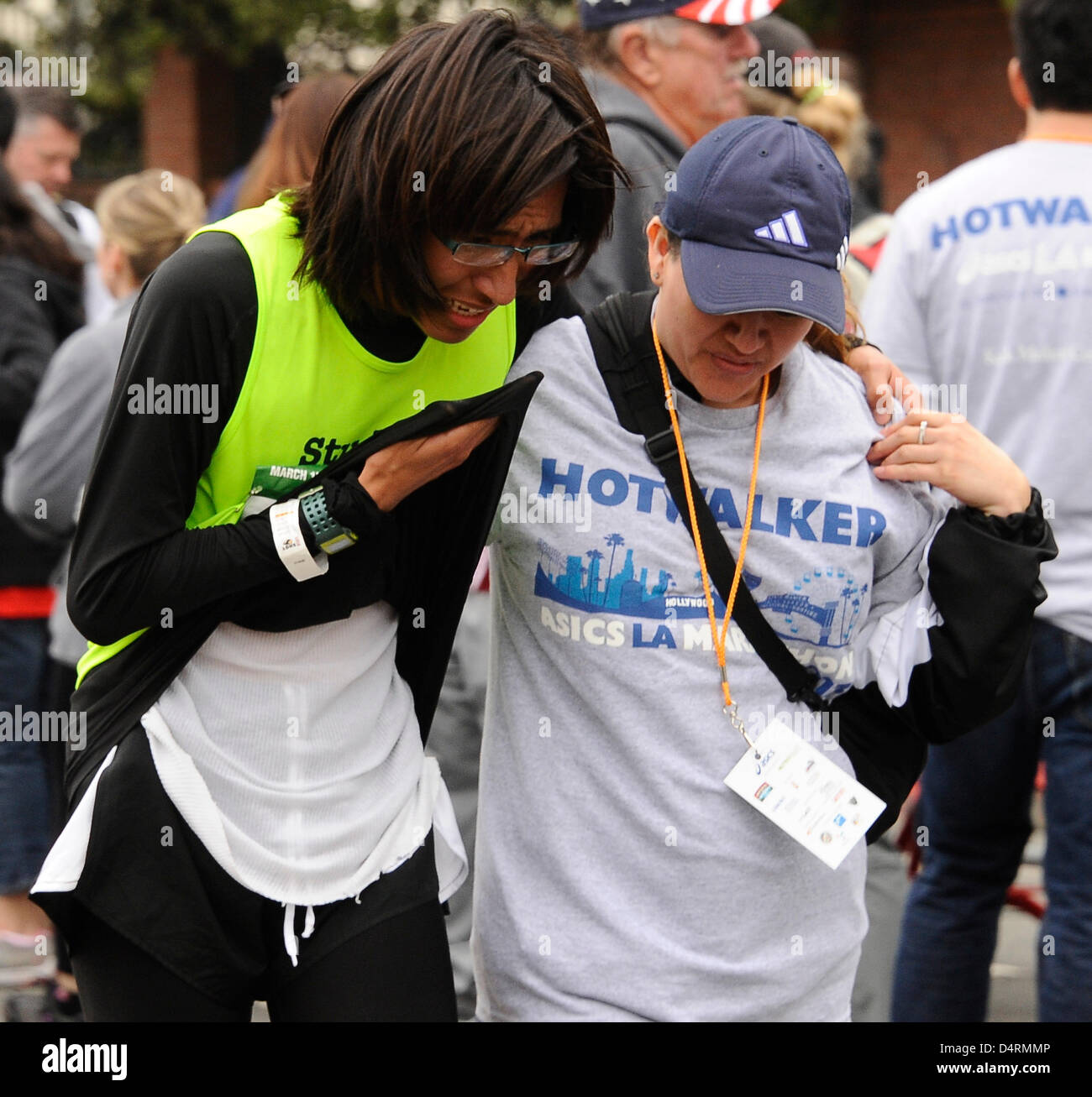 March 17,2013. Santa Monica Calif. USA LA marathon runners feel the ...