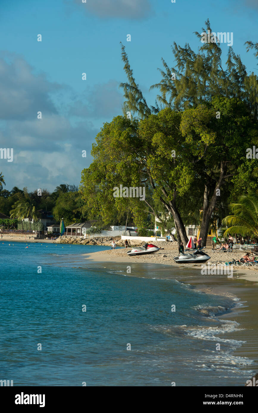 a palm fringed beach near Holetown, Parish of St James, Barbados ...