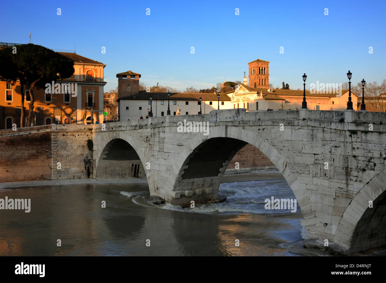 Italy, Rome, Isola Tiberina, Ponte Cestio, Pons Cestius Roman bridge ...