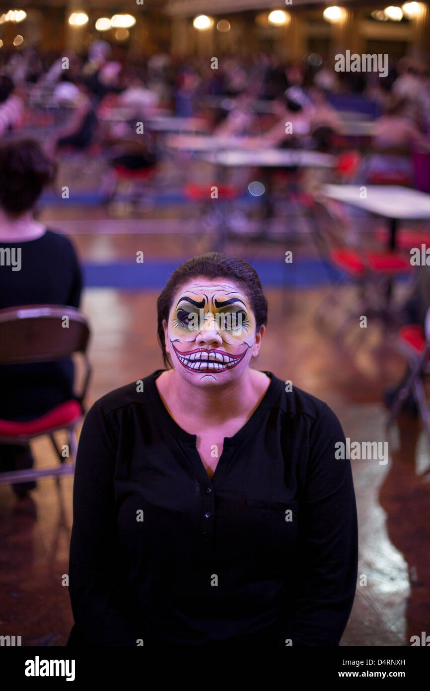 Female decorated painted faces in Blackpool, Lancashire, UK . Models ...