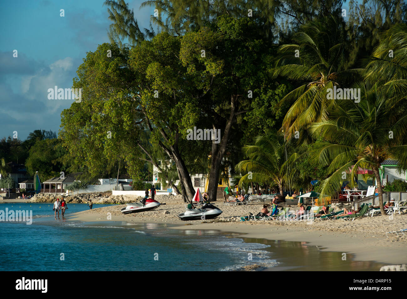 a palm fringed beach near Holetown, Parish of St James, Barbados ...