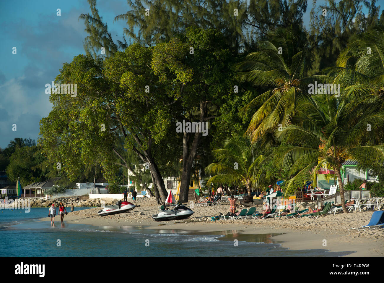 a palm fringed beach near Holetown, Parish of St James, Barbados ...