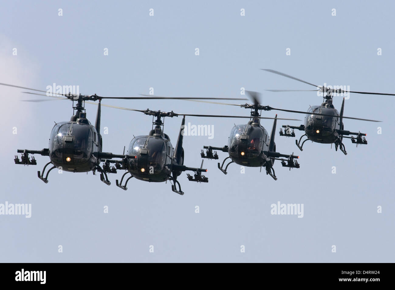 Serbian Air Force Soko SA-342L GAMA choppers in flight over Kraljevo ...