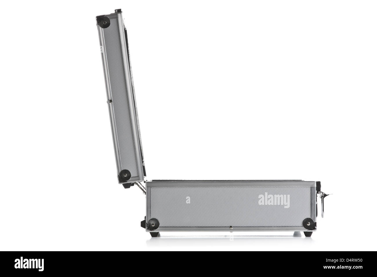 open aluminum case on white background Stock Photo - Alamy