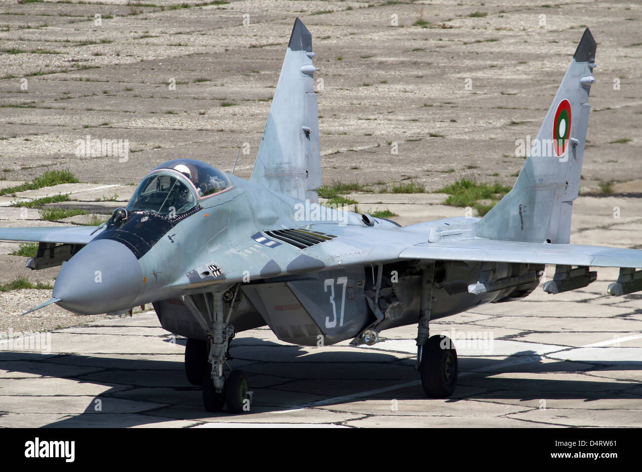 A Bulgarian Air Force MiG-29 aircraft taxiing on the old Balchik ...
