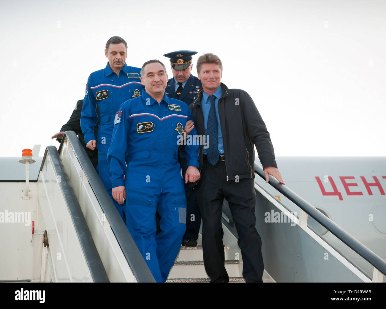 Expedition 24 crew, including cosmonauts Alexander Skvortsov, Gennady Padalka, and astronaut ...