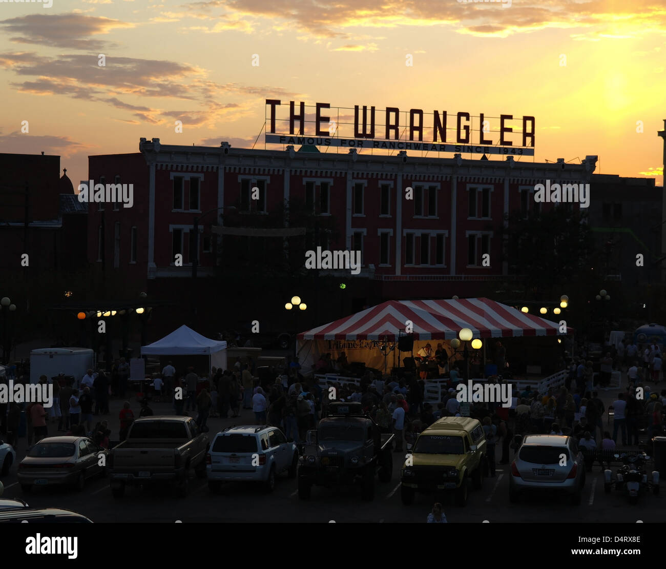 1 large metal the wrangler sign rising standing flat roof hi-res stock ...
