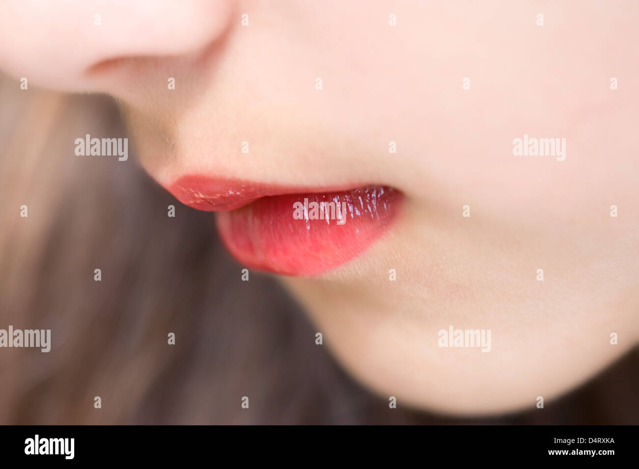 Close up of the Red Lips of Teenage Girl Stock Photo - Alamy