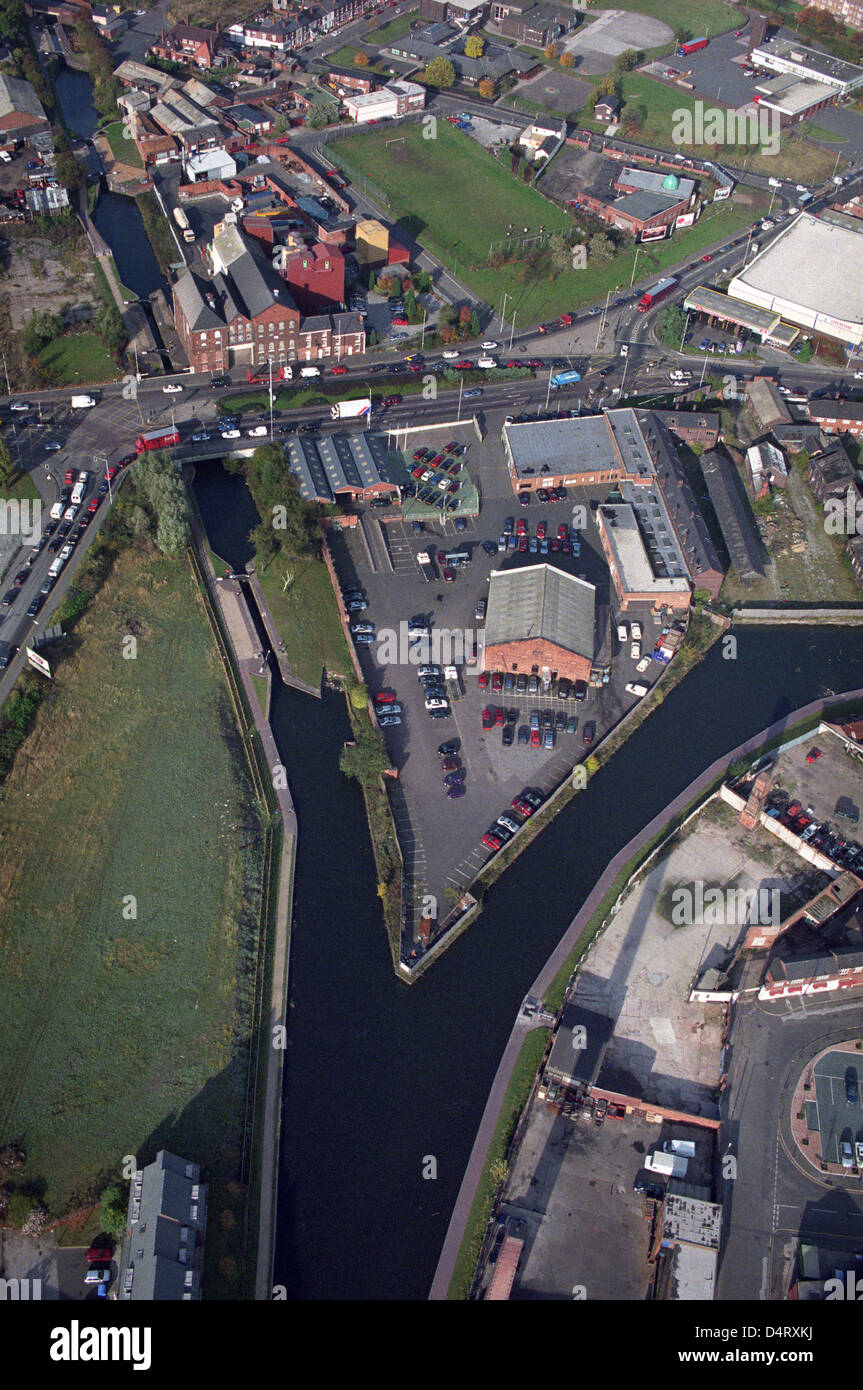 Aerial view of Walsall Bottom Lock canal junction in Walsall West ...