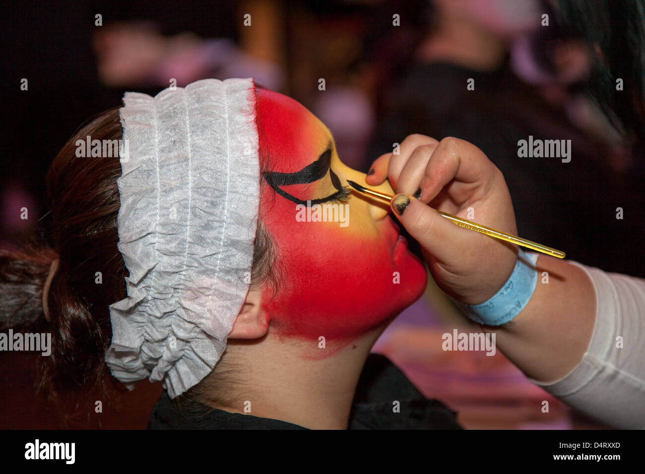 Female decorated painted faces in Blackpool, Lancashire, UK . Models ...