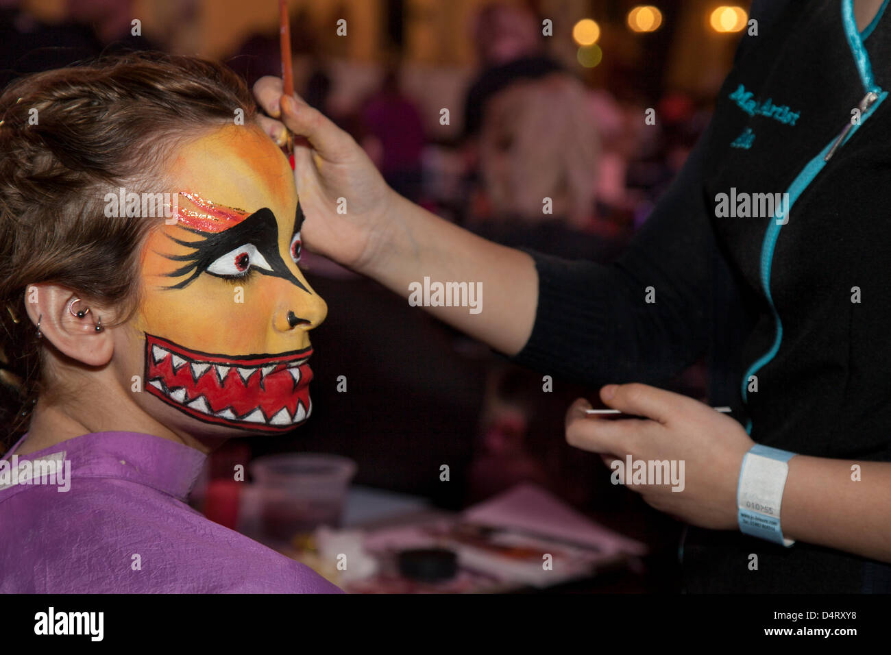 Female decorated painted faces in Blackpool, Lancashire, UK . Models ...